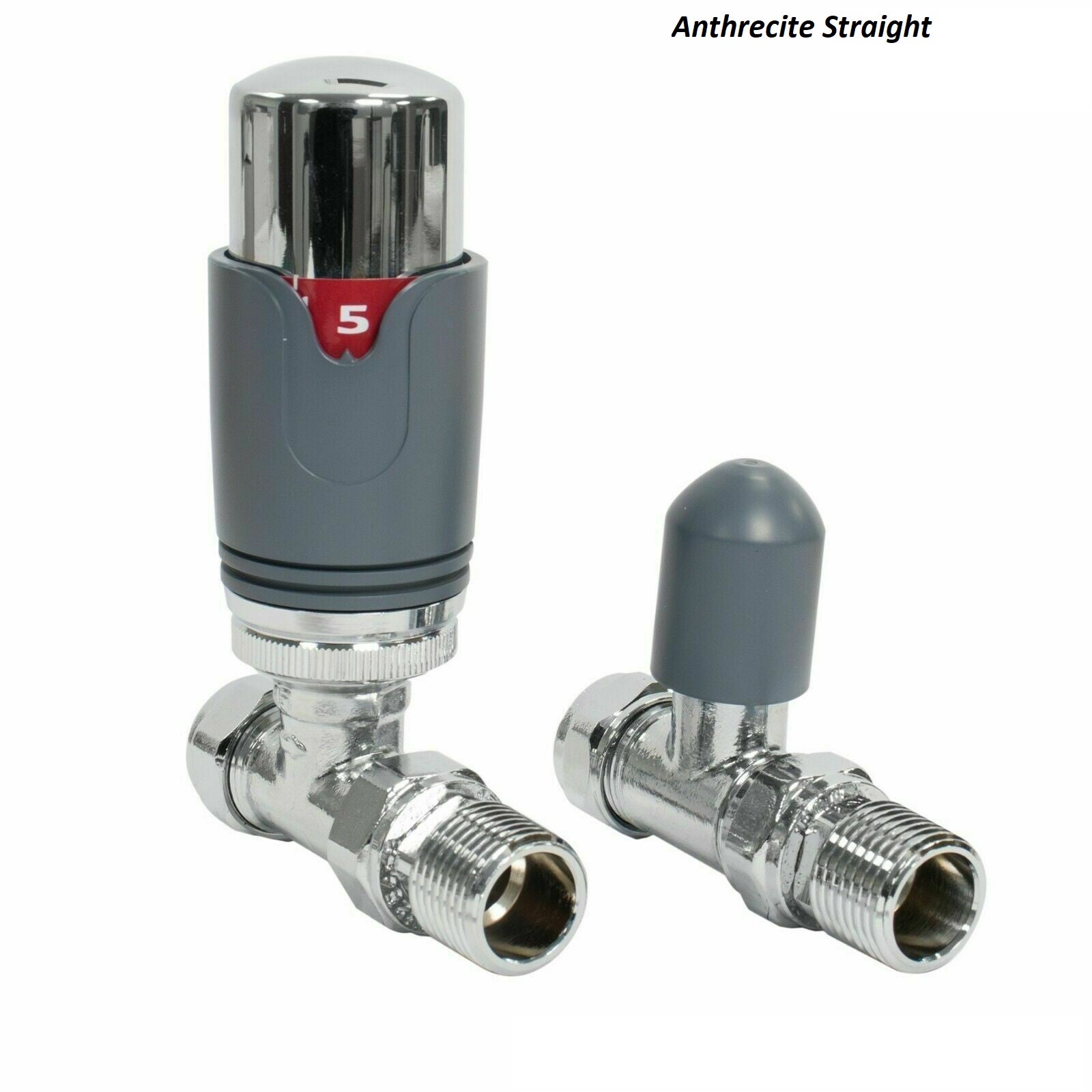 Anthrecite Chrome Straight Thermostatic Radiator Valve Pack - 15mm ...